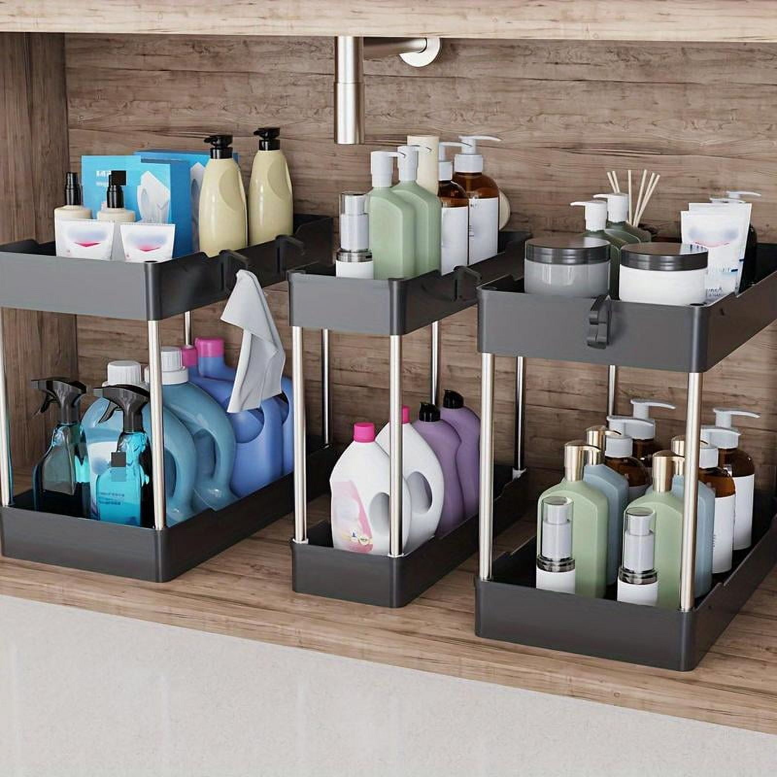 3 Pack Under Sink Organizer Set, 2-Tier Storage Racks Vanity Countertop ...