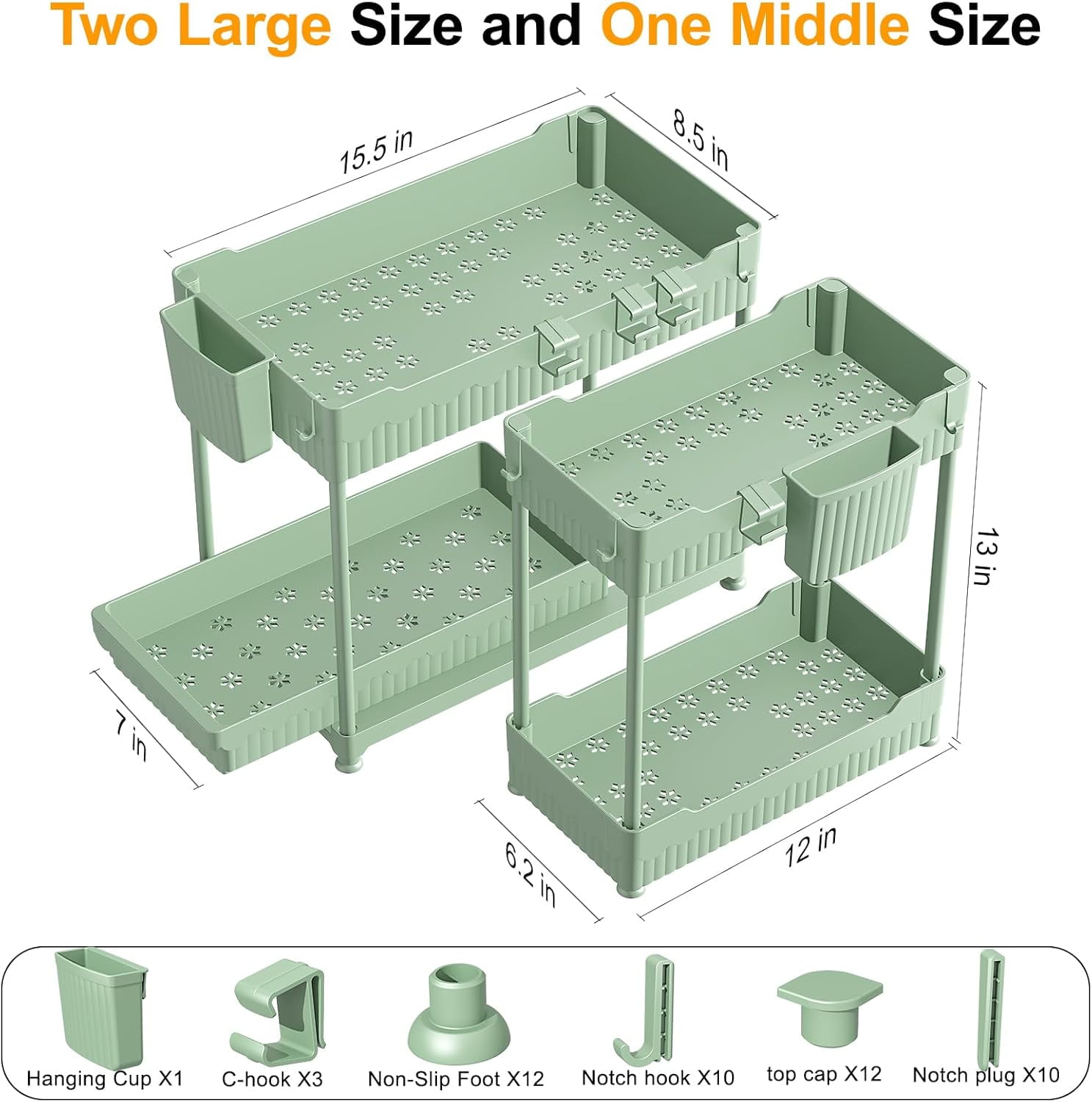 3 Pack Under Sink Organizers, 2-Tier Kitchen and Bathroom Cabinet ...