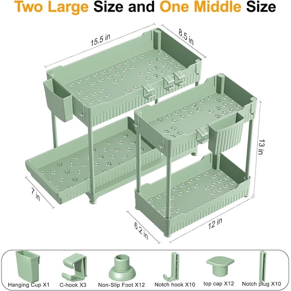 3 Pack Under Sink Organizers, 2-Tier Kitchen and Bathroom Cabinet ...