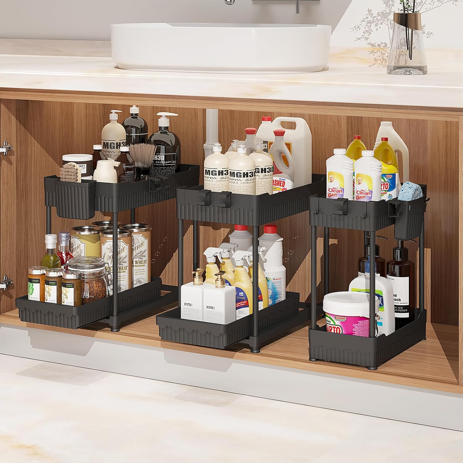 3 Pack Under Sink Organizers, 2-Tier Multi-Use Kitchen and Bathroom ...