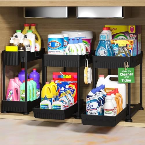 3 Pack Under Sink Organizers, 2-Tier Multi-Use Kitchen and Bathroom ...