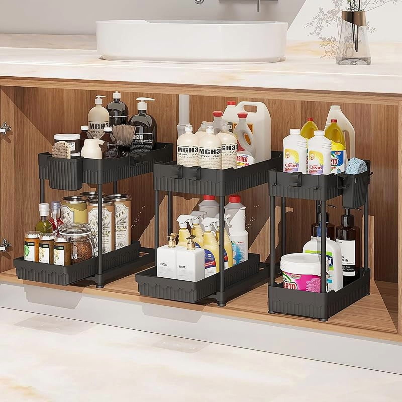 3 Pack Under Sink Organizers, 2-Tier Multi-Use Kitchen and Bathroom ...