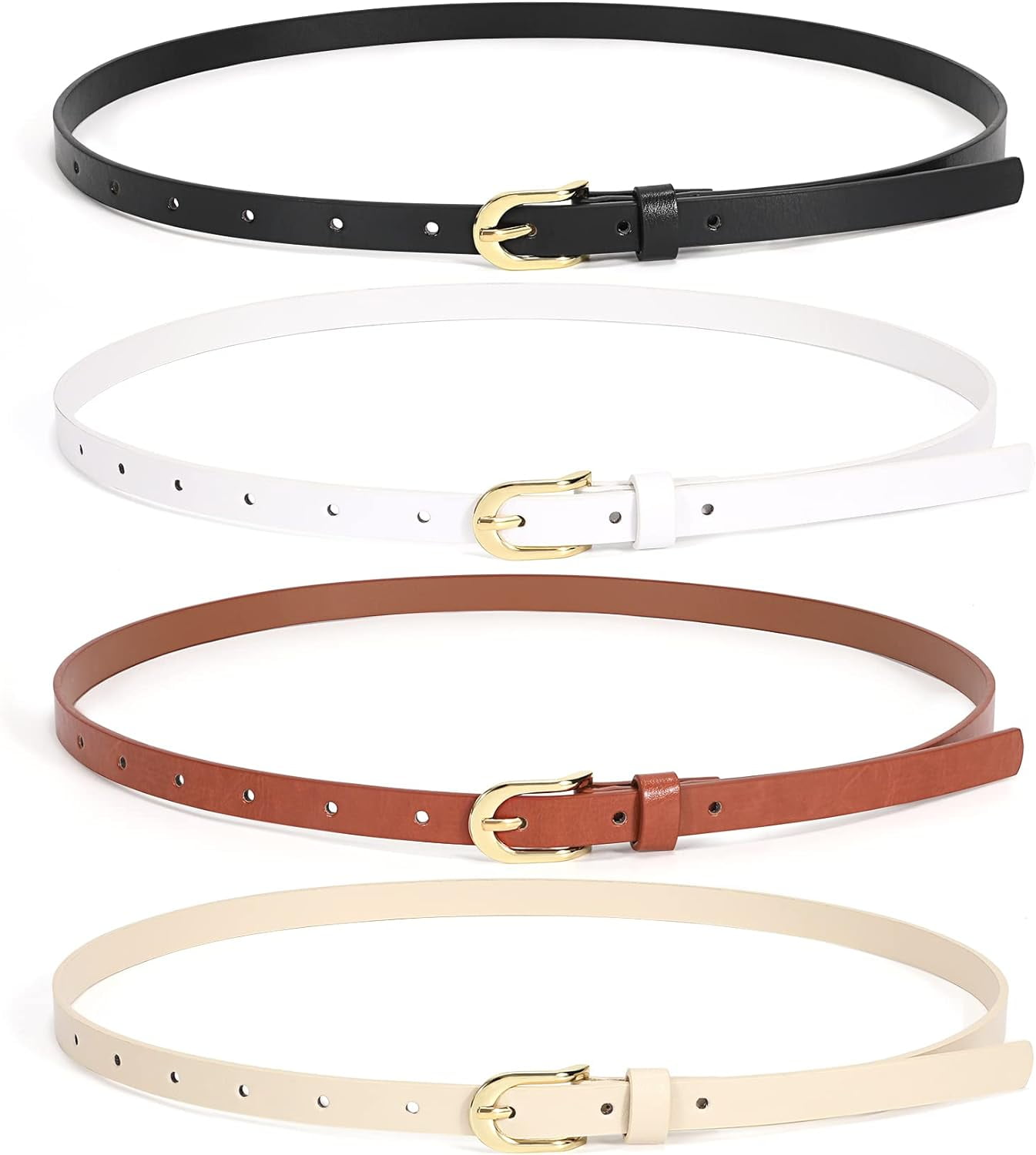 3 Pack Skinny Leather Chic Belt for Women, PU Leather Thin Belt with ...