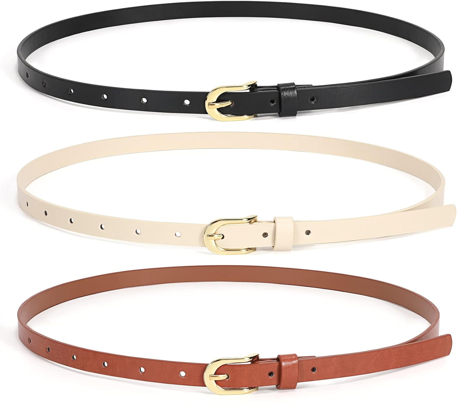 3 Pack Skinny Leather Chic Belt for Women, PU Leather Thin Belt with ...