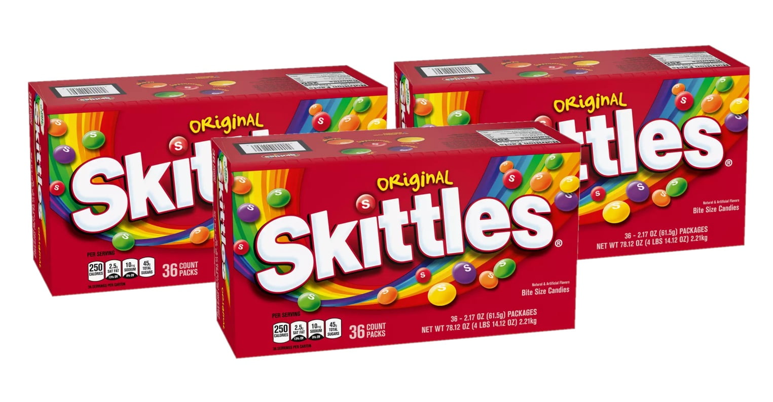 3 Pack | Skittles Original Full Size Fruity Chewy Candy 2.17 oz, 36 ...