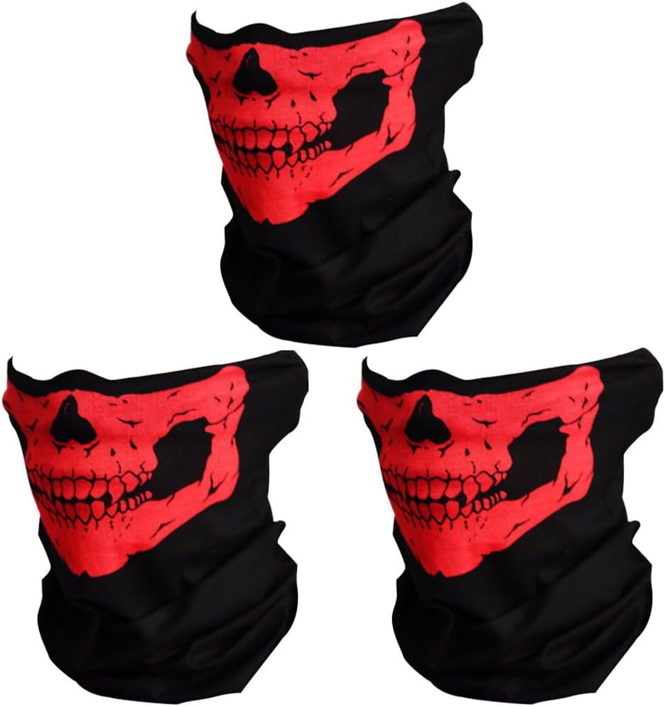3 Pack Skull Bandanas for Men Neck Gaiters for Women Motorcycle Face ...