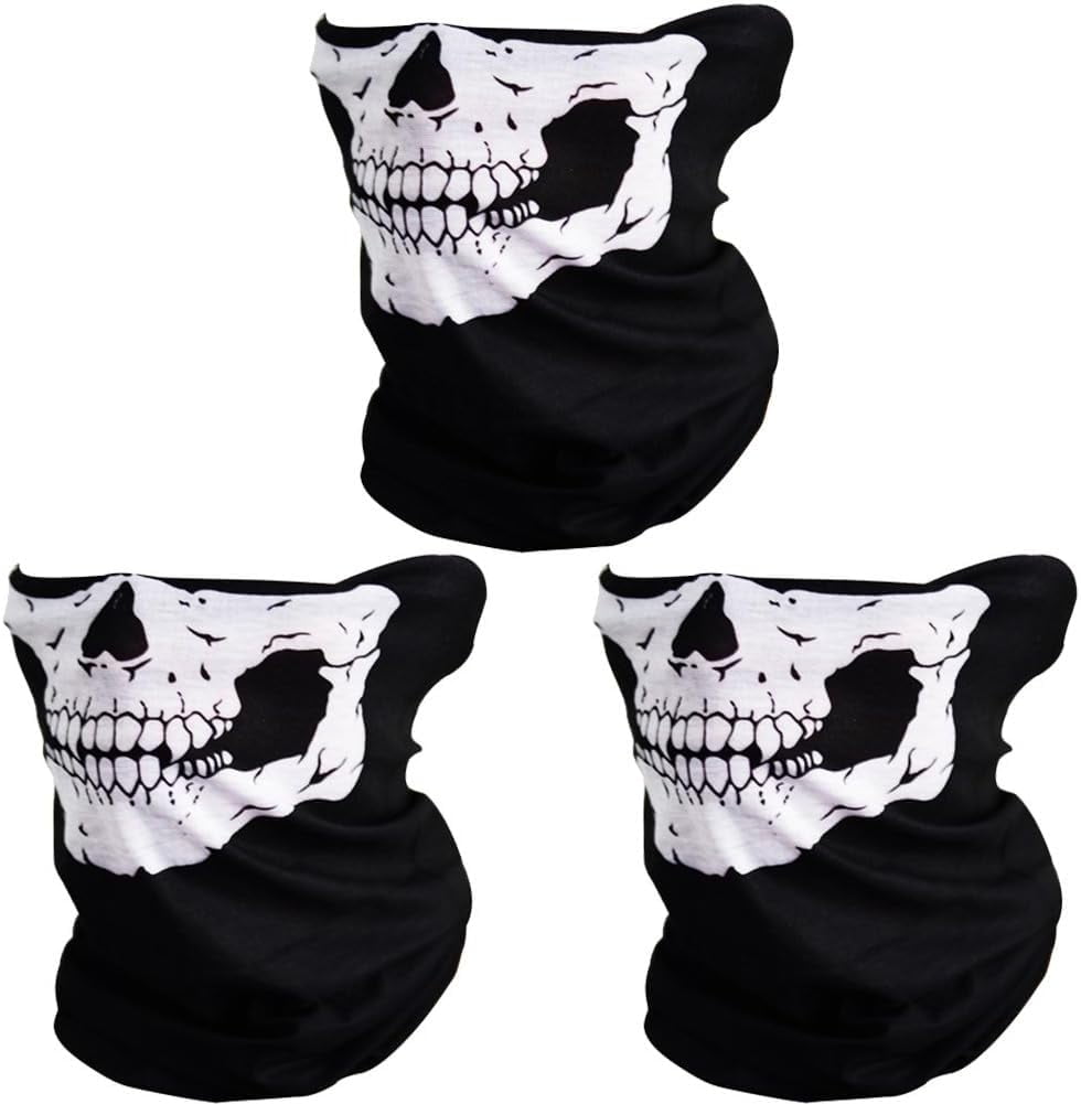 3 Pack Skull Bandanas for Men Neck Gaiters for Women Motorcycle Face ...