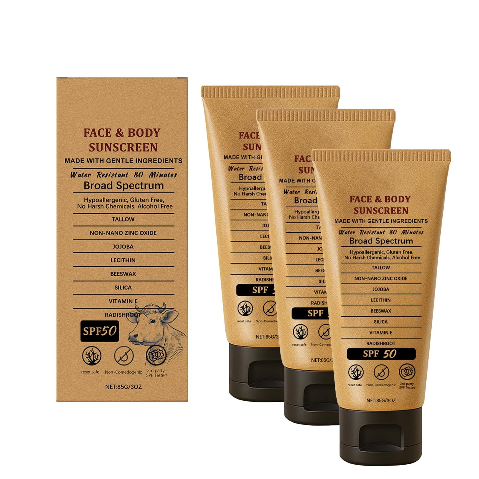 3 Pack Sky Tallow Sunscreen, Sol Beef Tallow for Skin and Face, Grass ...