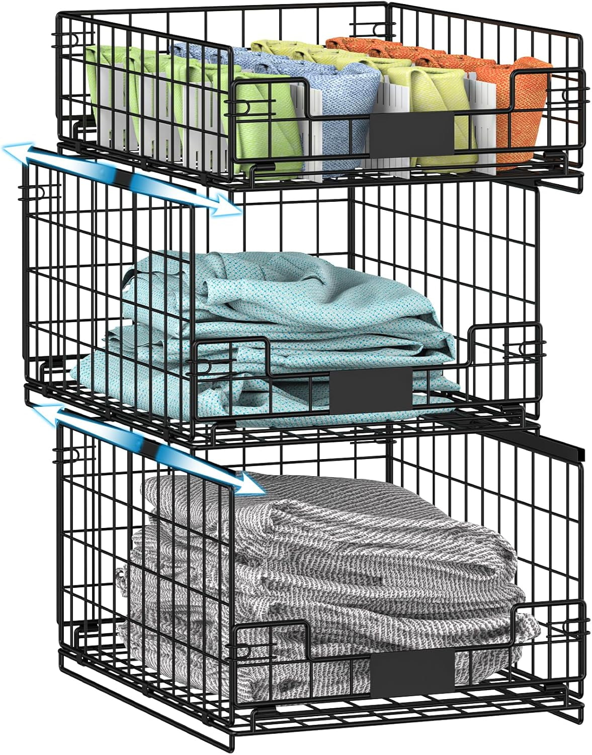 3 Pack Sliding Closet Organizers and Storage, Stackable Closet Storage ...