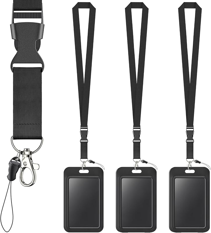 3 Pack Sliding ID Badge Holder Hard Black Vertical Plastic Card Case ...