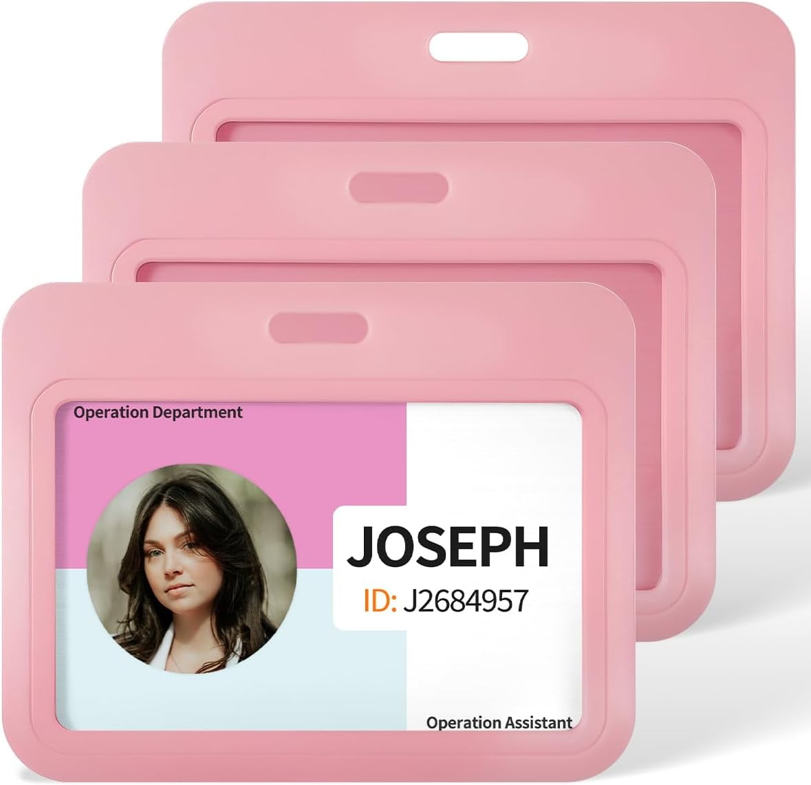3 Pack Sliding ID Badge Holder Pink Horizontal Hard Plastic Case with ...