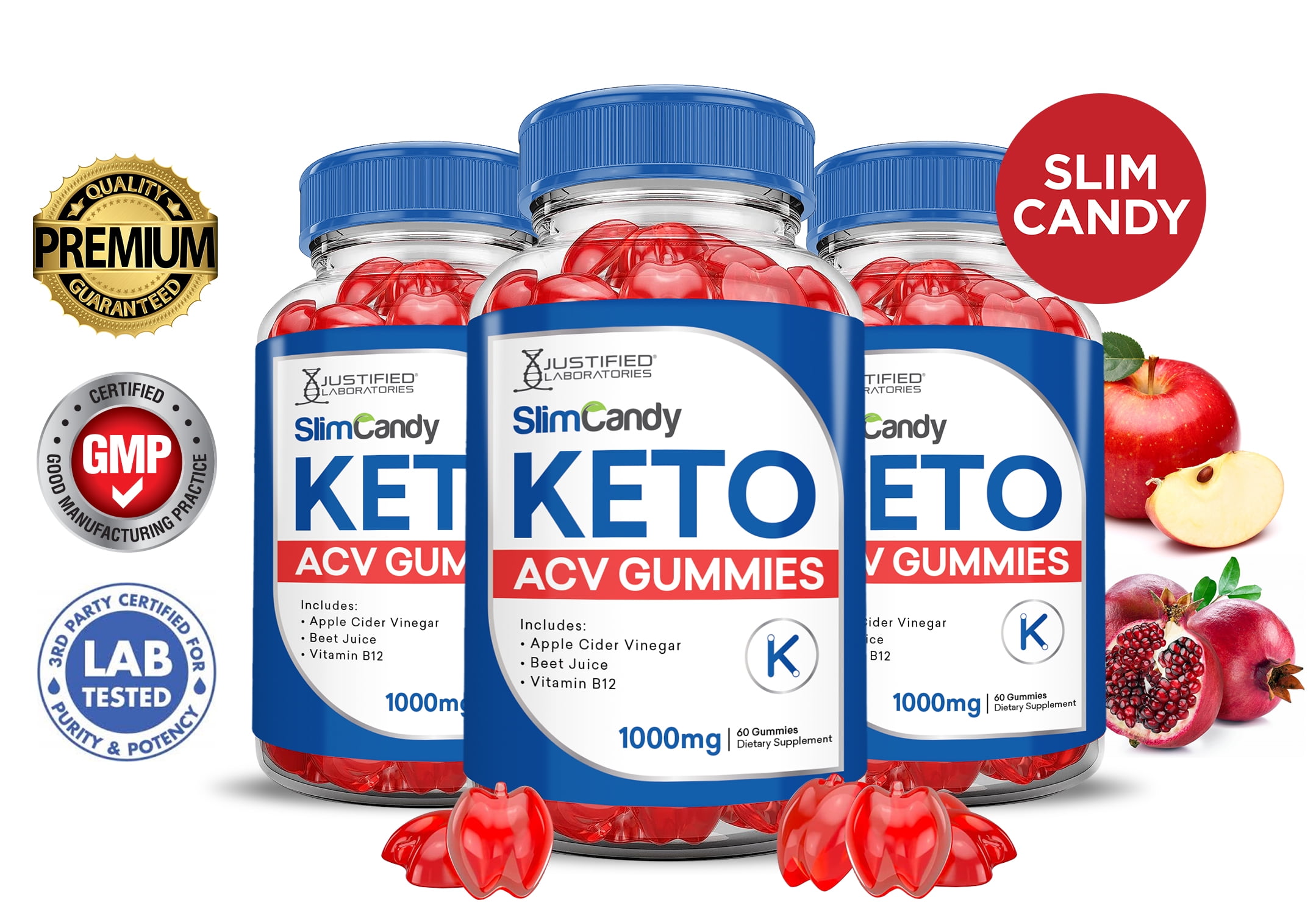 (3 Pack) Slim Candy Keto ACV Gummies 1000MG with Pomegranate Juice Beet ...