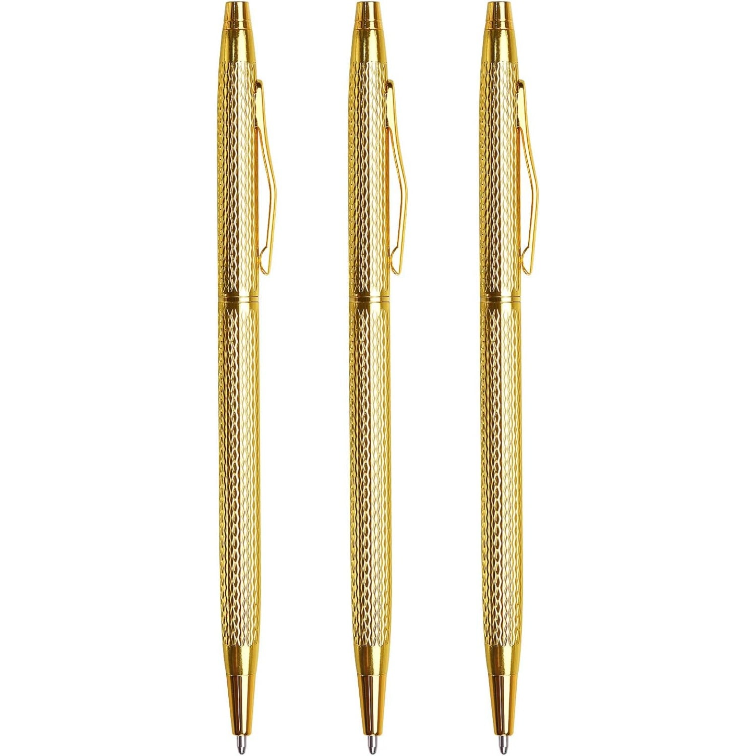 3 Pack Slim Metallic Retractable Ballpoint Pens Black Ink, Nice Gift ...