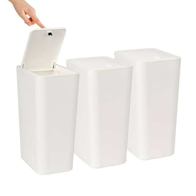 3 Pack Slim Plastic Trash Can, 2.6 Gallon Garbage Can with Press Top ...