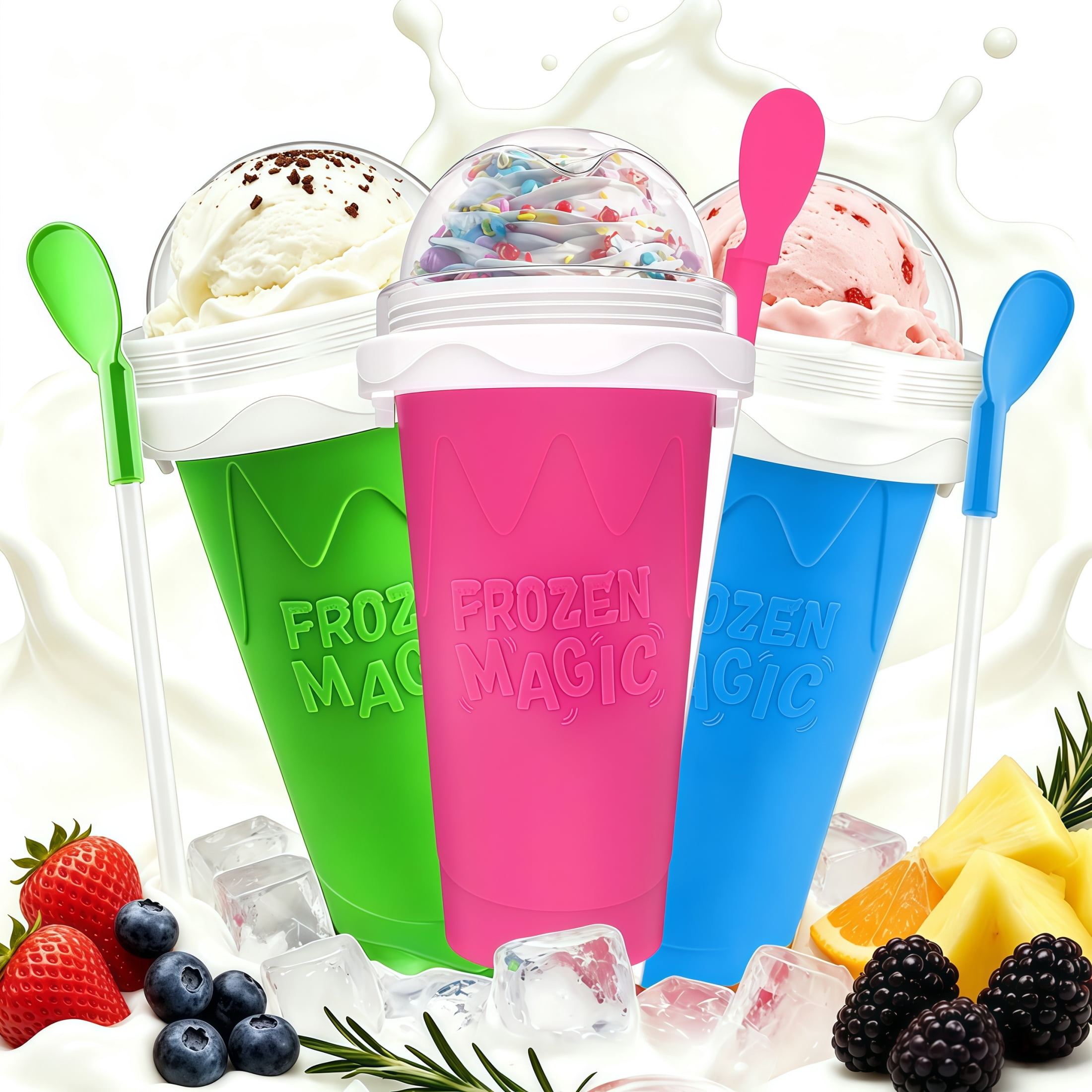 3 Pack Slushie Cup, Frozen Magic Silicone Squeeze Slushy Maker Cup with ...