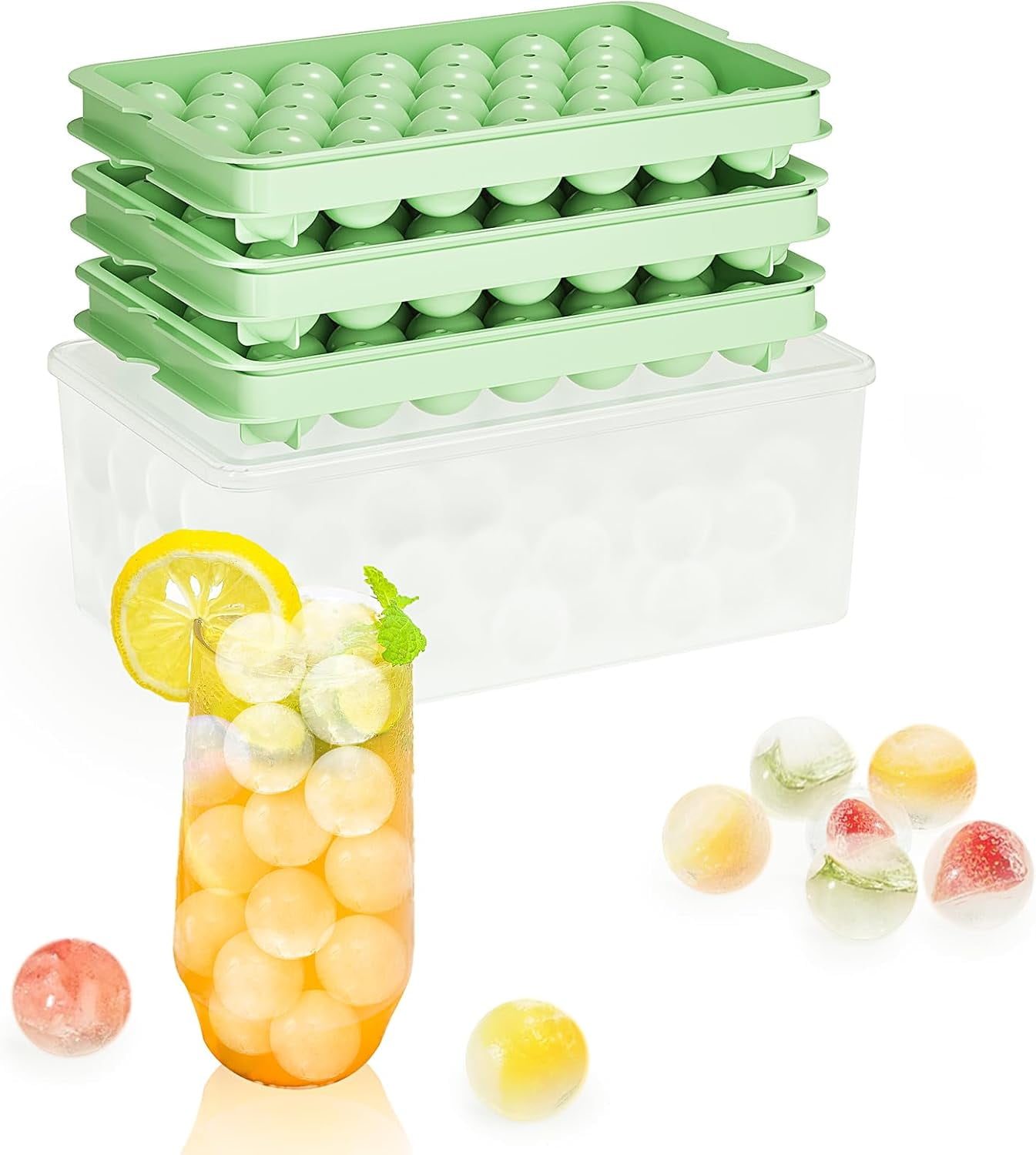 3-Pack Small Circle Ice Cube Tray for Freezer with Lid and Bin, Makes ...