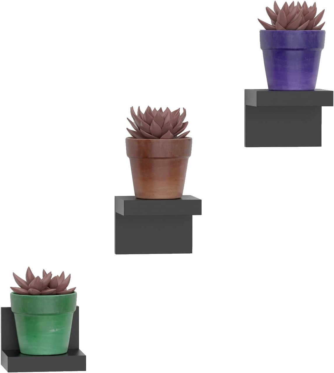 3-Pack Small Floating Shelves for Wall, Plastic Black Mini Shelf 4 Inch ...