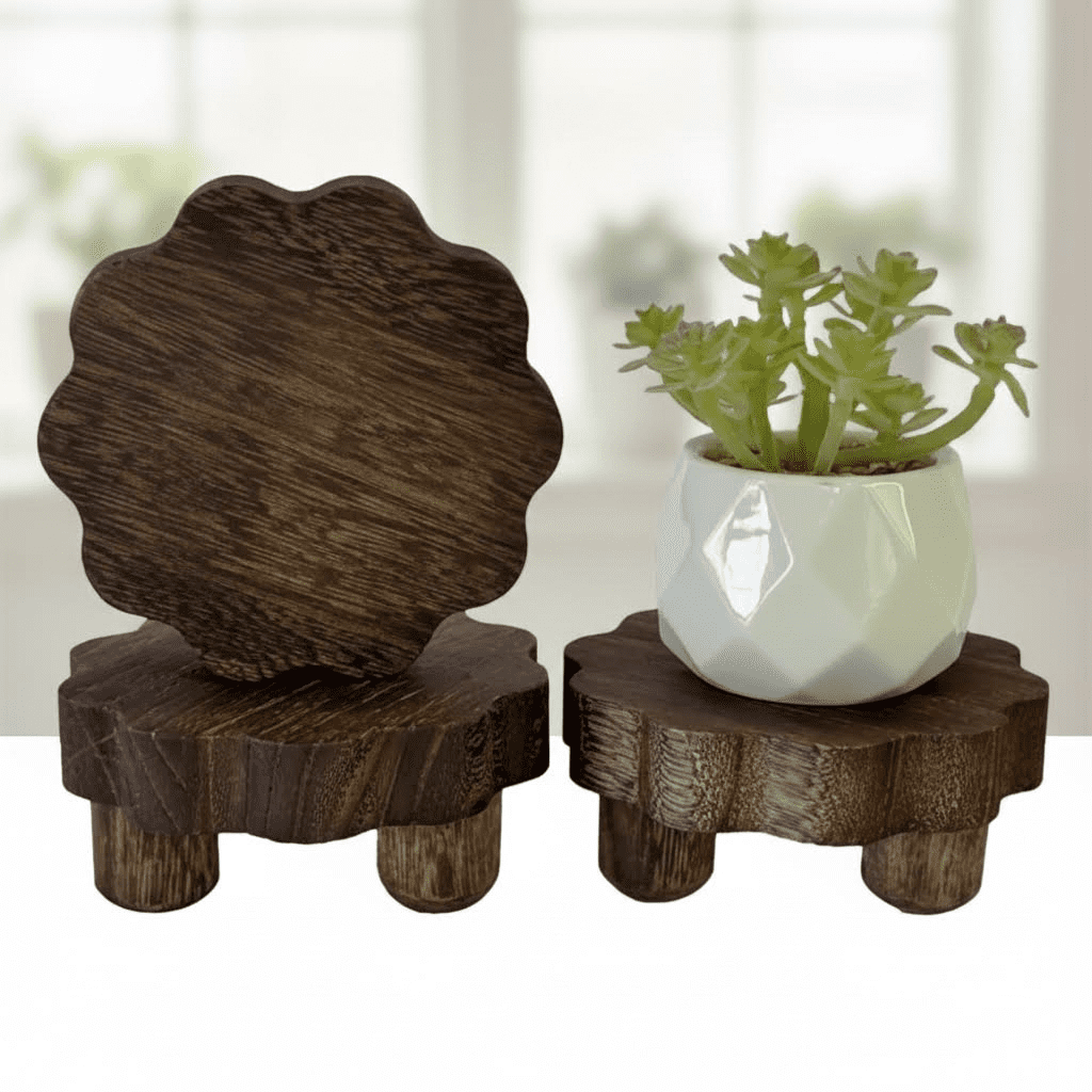 3 Pack Small Scalloped Wood Risers, Mini Wooden Stands with Removable ...
