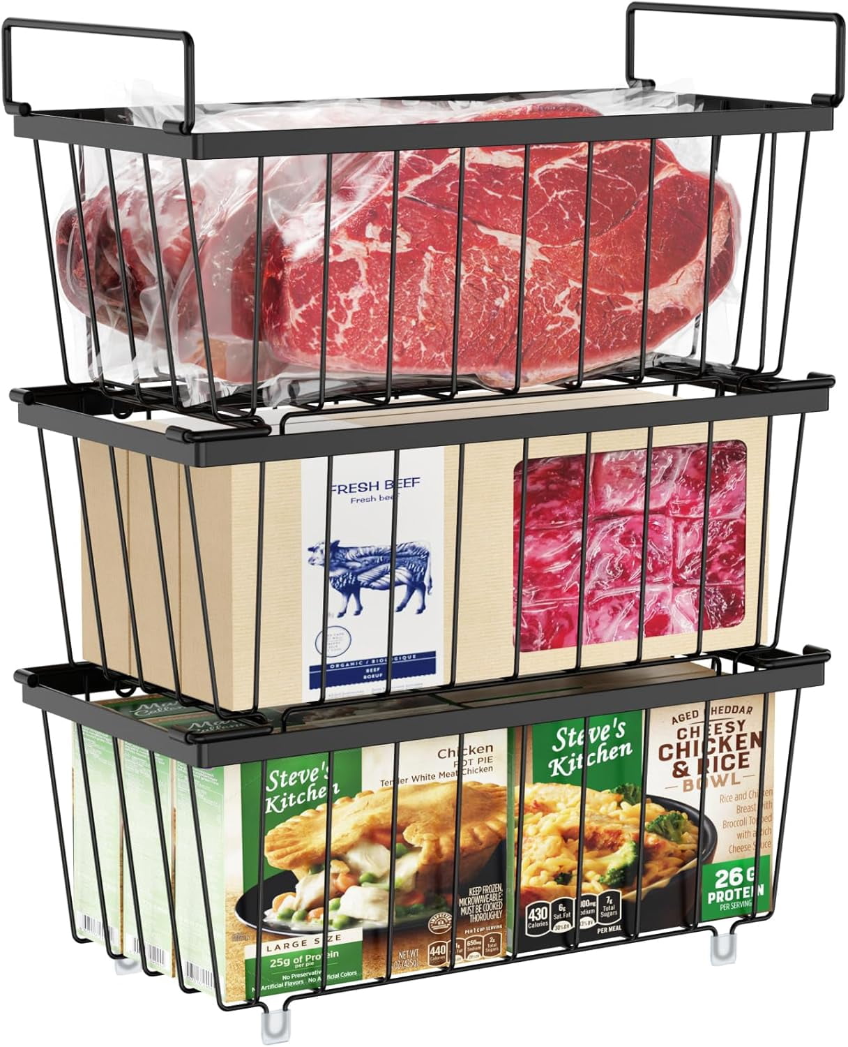 3 Pack Small Stackable Freezer Bins - Chest Freezer Basket for Most 7 ...