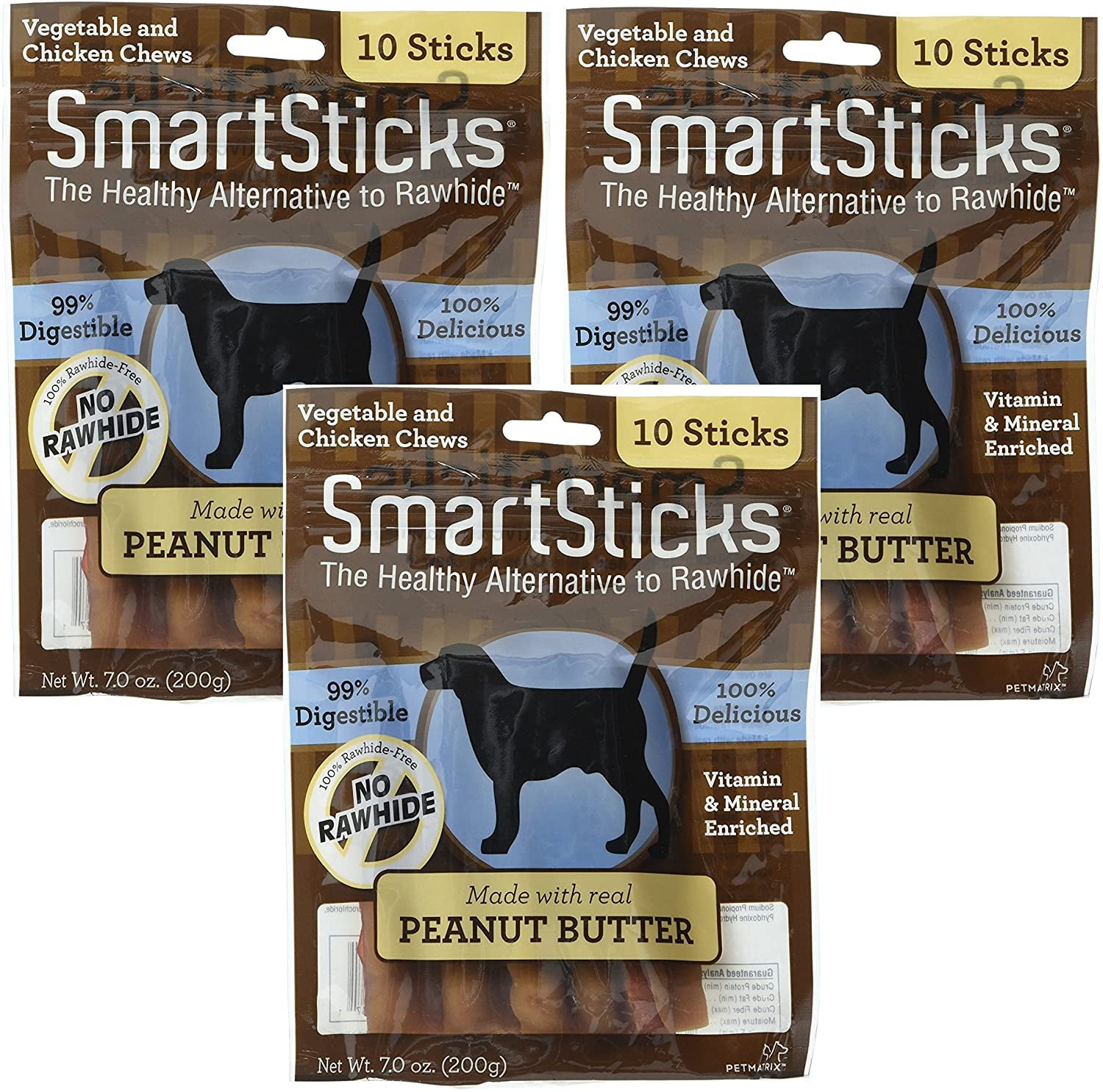 SmartBones SmartSticks (3 Pack) Real Flavor Chewy Doggie Peanut Butter ...