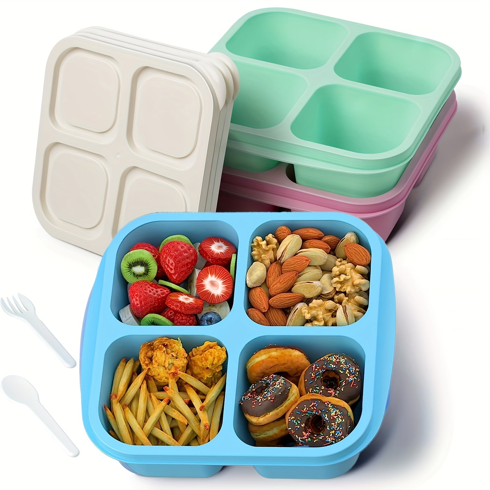 3-Pack Snack Boxes Spacious 4-Compartment Reusable Meal Prep Lunch ...