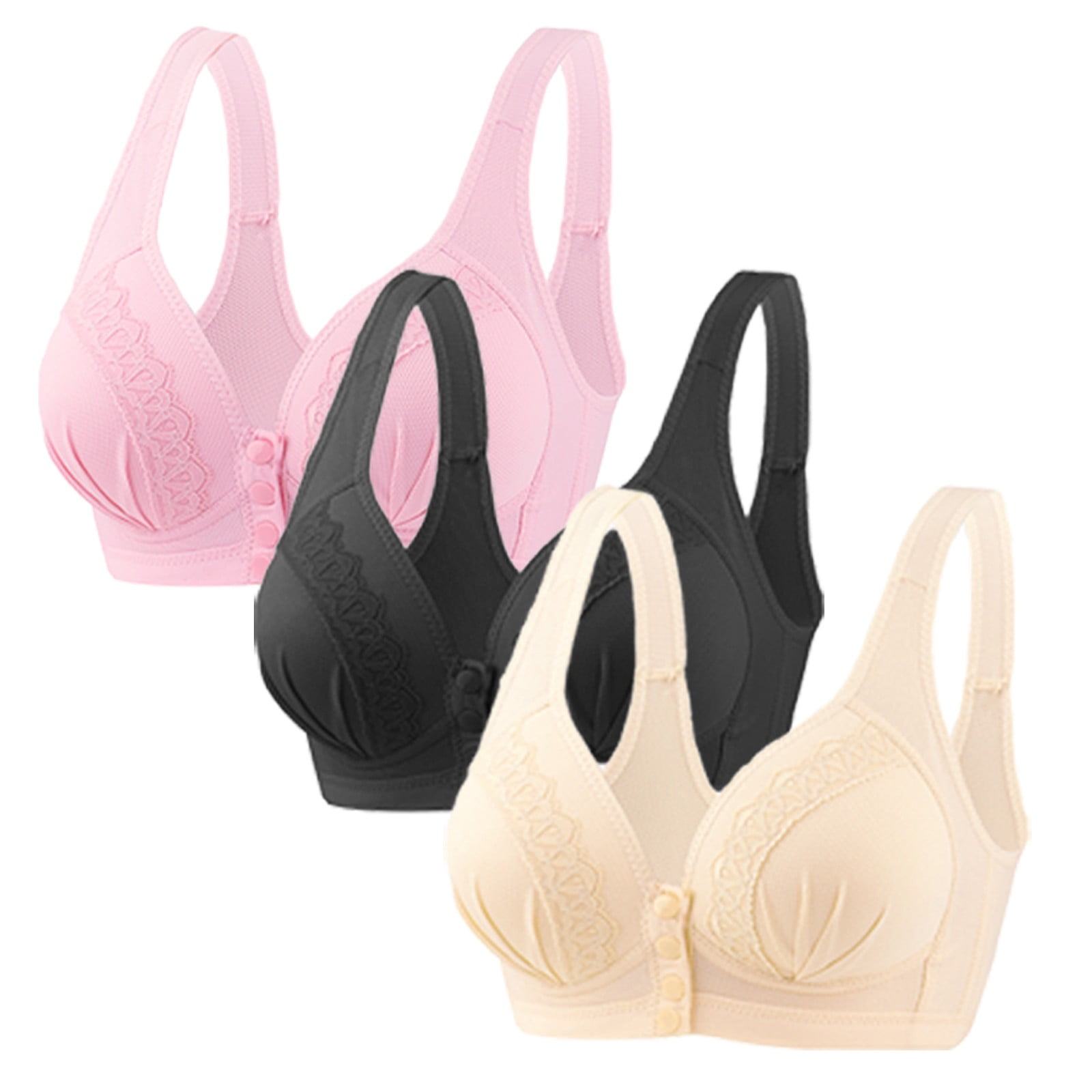 3 Pack Snap Front Bra for Older Women Breathable Wireless Bra,Sexy Lace ...
