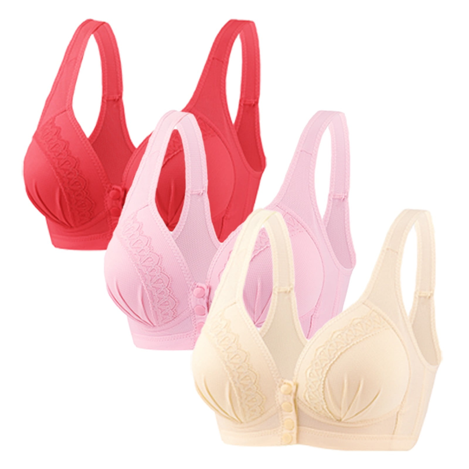 3 Pack Snap Front Bra for Older Women Breathable Wireless Bra,Sexy Lace ...
