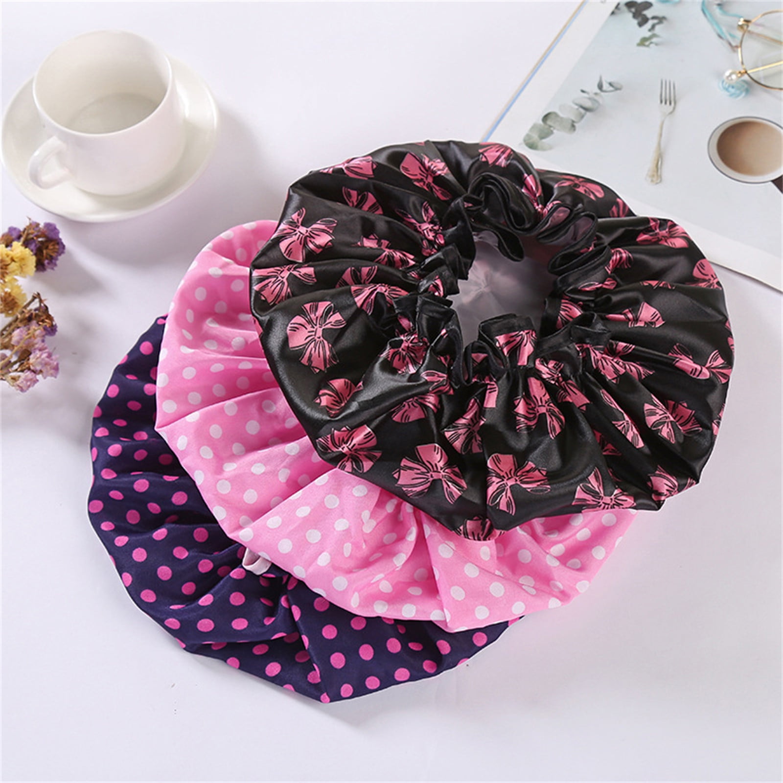 3 Pack Soft Satin Sleeping Cap Wide Band Salon Bonnet Silk Night Sleep ...