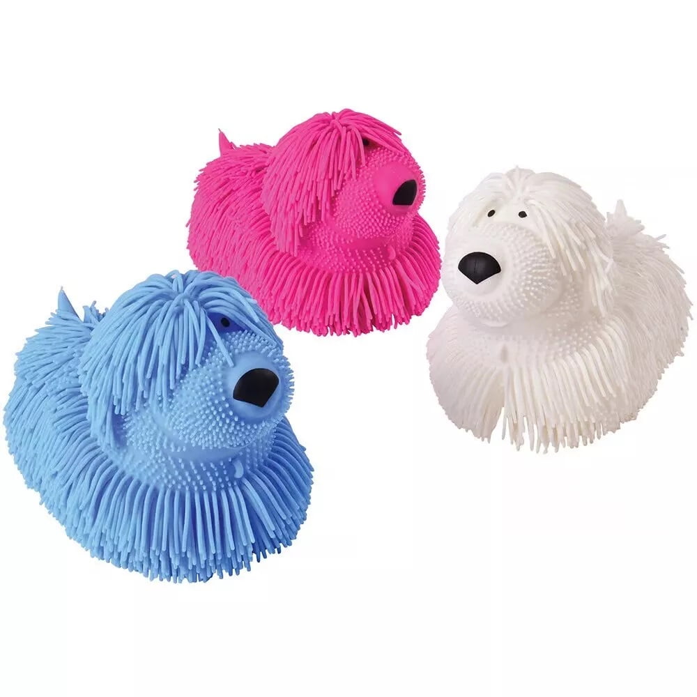 3 Pack- Soft Shaggy Puffer Dog Toys (8" x 5") Filled with air (3 colors ...