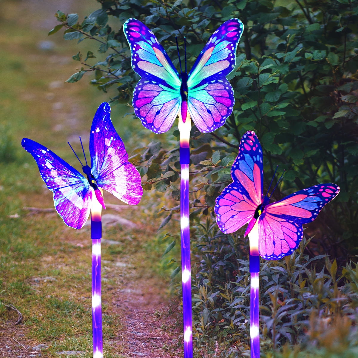 3 Pack Solar Fiber Optic Butterfly Decoration Lights, Multi-Color ...