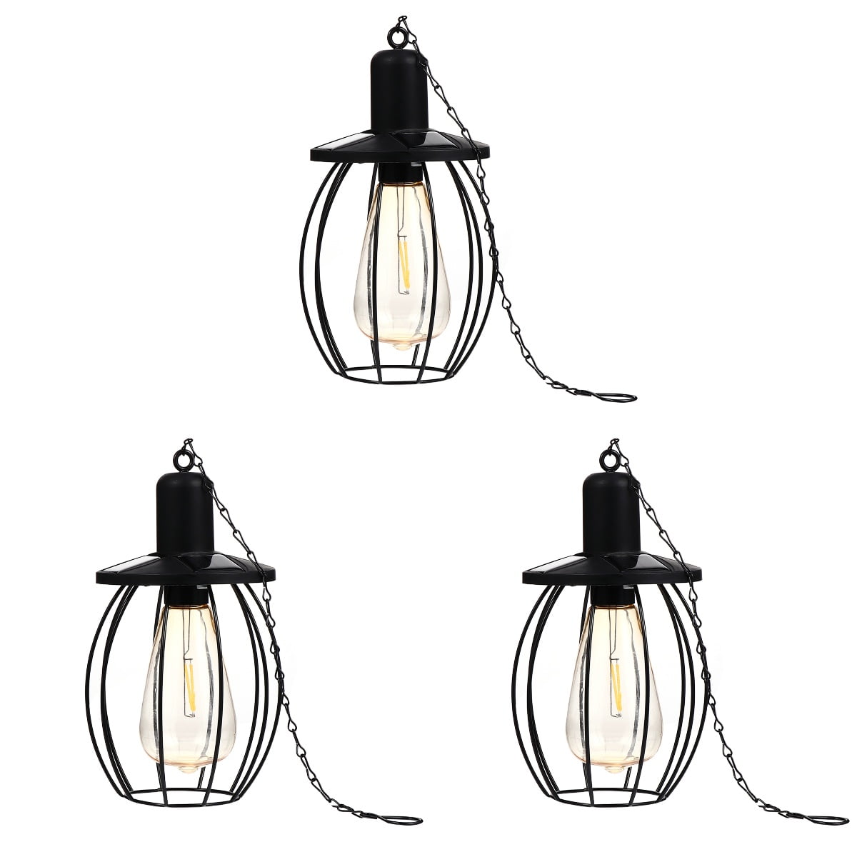 3 Pack Solar Light Wrought Iron Lamp Outdoor Hanging Lamps Courtyard ...