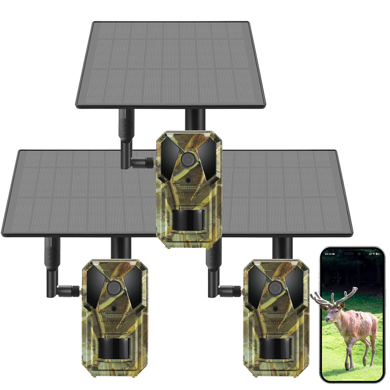 3 Pack Solar Trail Camera, 4G Cellular Hunting Camera, 2K Video, Motion ...