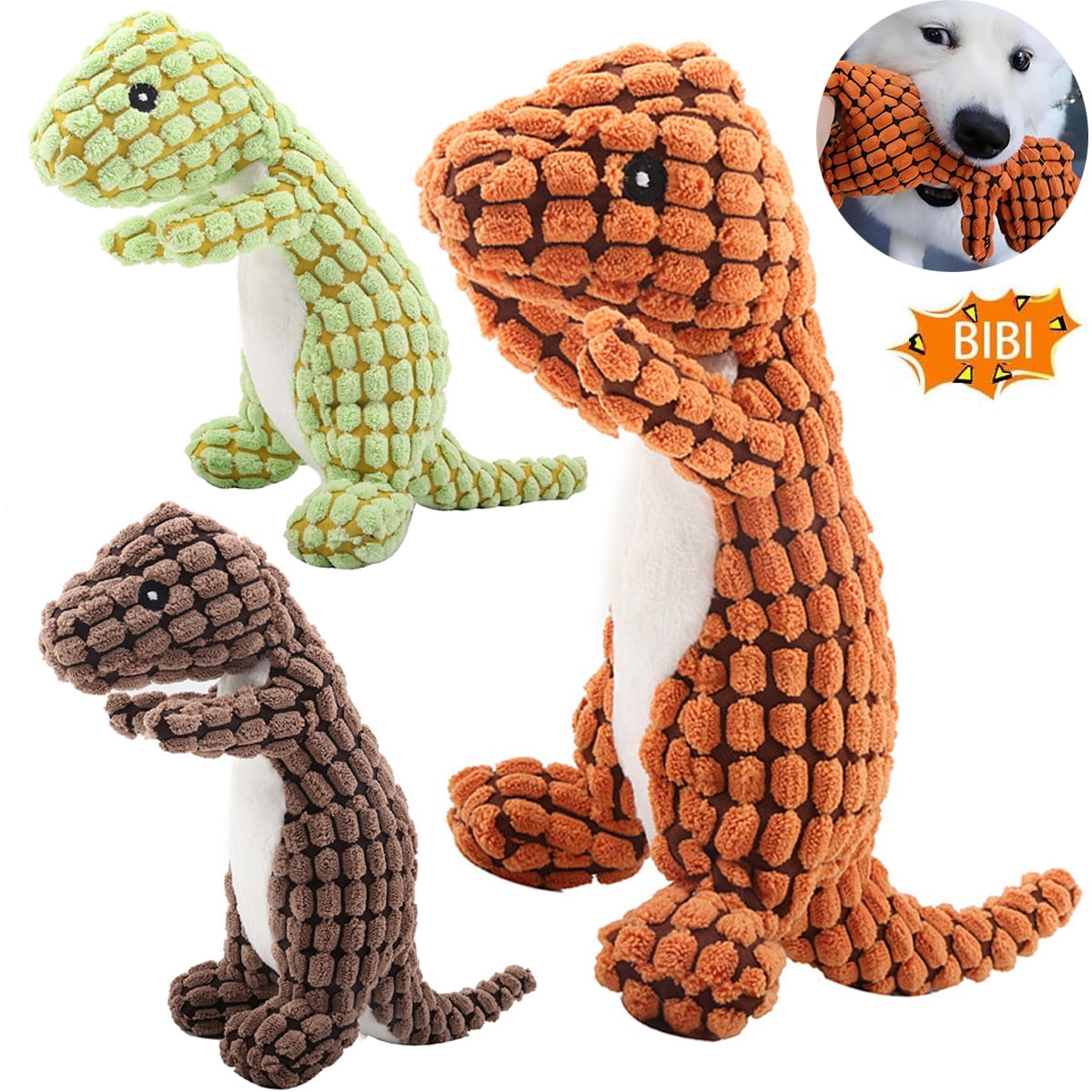 3 Pack Sounding Dog Pet Plush Chewing Toy Dinosaur Shape Aggressive ...
