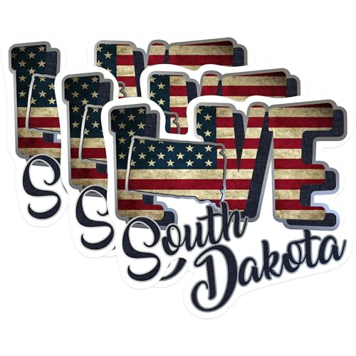 (3 Pack) South Dakota Love Decals - USA Flag - Patriotic State Pride ...