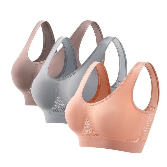 3 Pack Sport Bras for Women with Padded fashion Mesh Patchwork ...