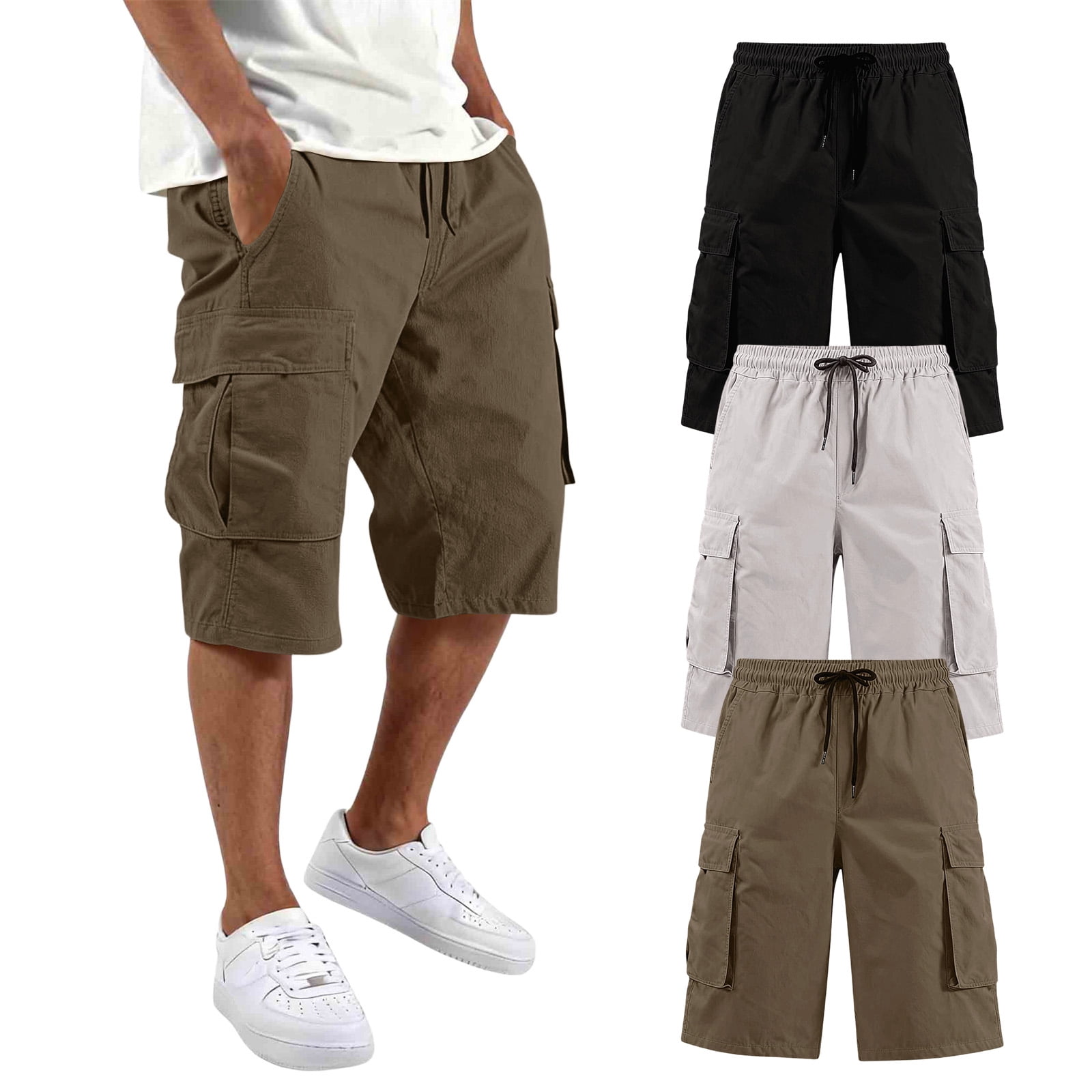 3 Pack Sport Cargo Shorts for Men Relaxed Fit Drawstring Shorts with ...