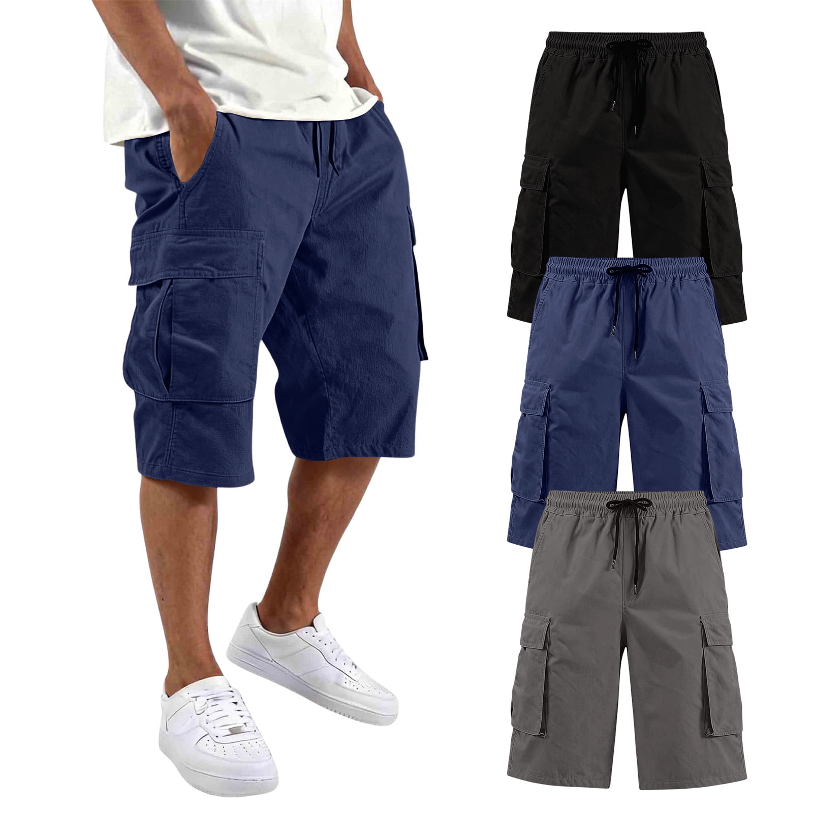 3 Pack Sport Cargo Shorts for Men Relaxed Fit Drawstring Shorts with ...