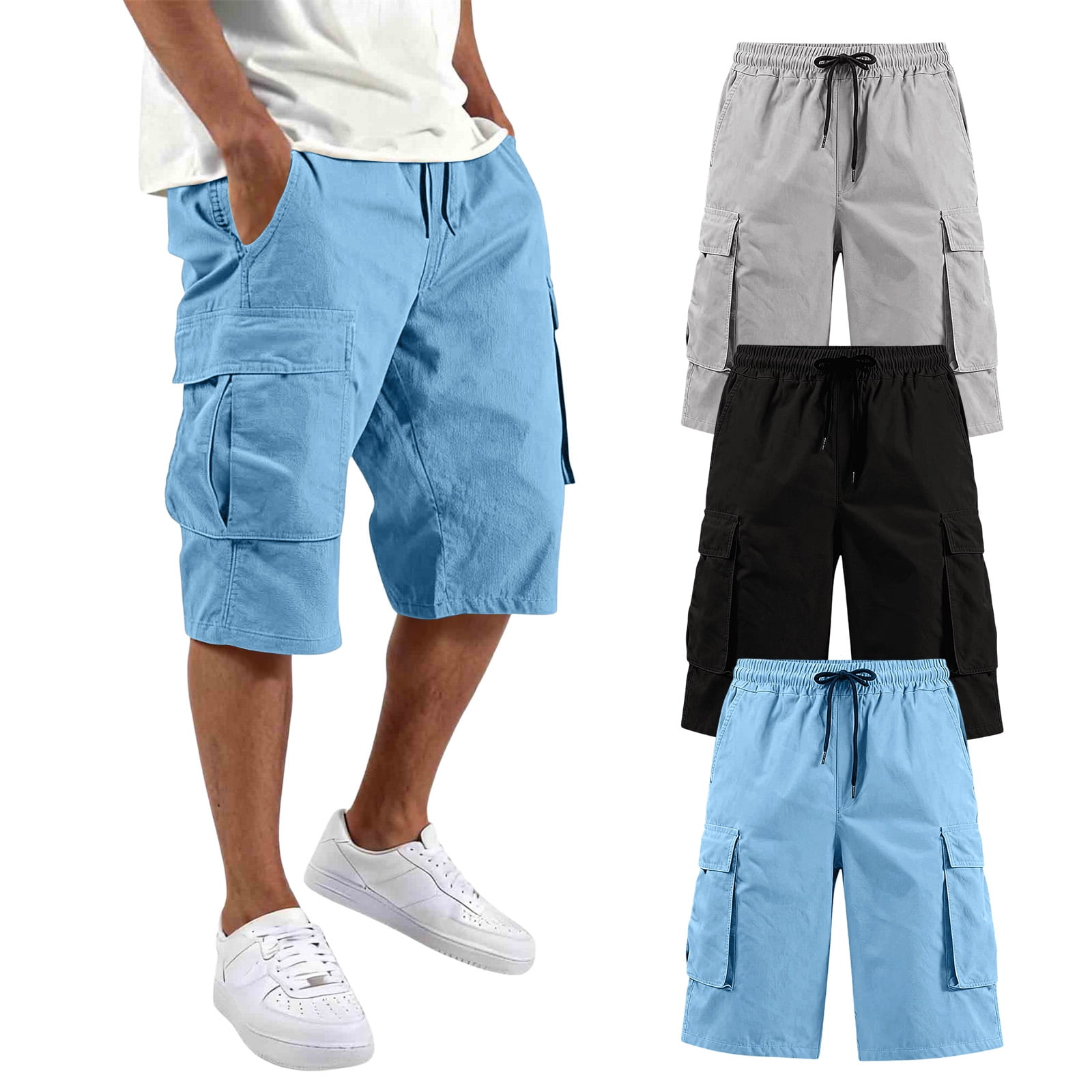 3 Pack Sport Cargo Shorts for Men Relaxed Fit Drawstring Shorts with ...