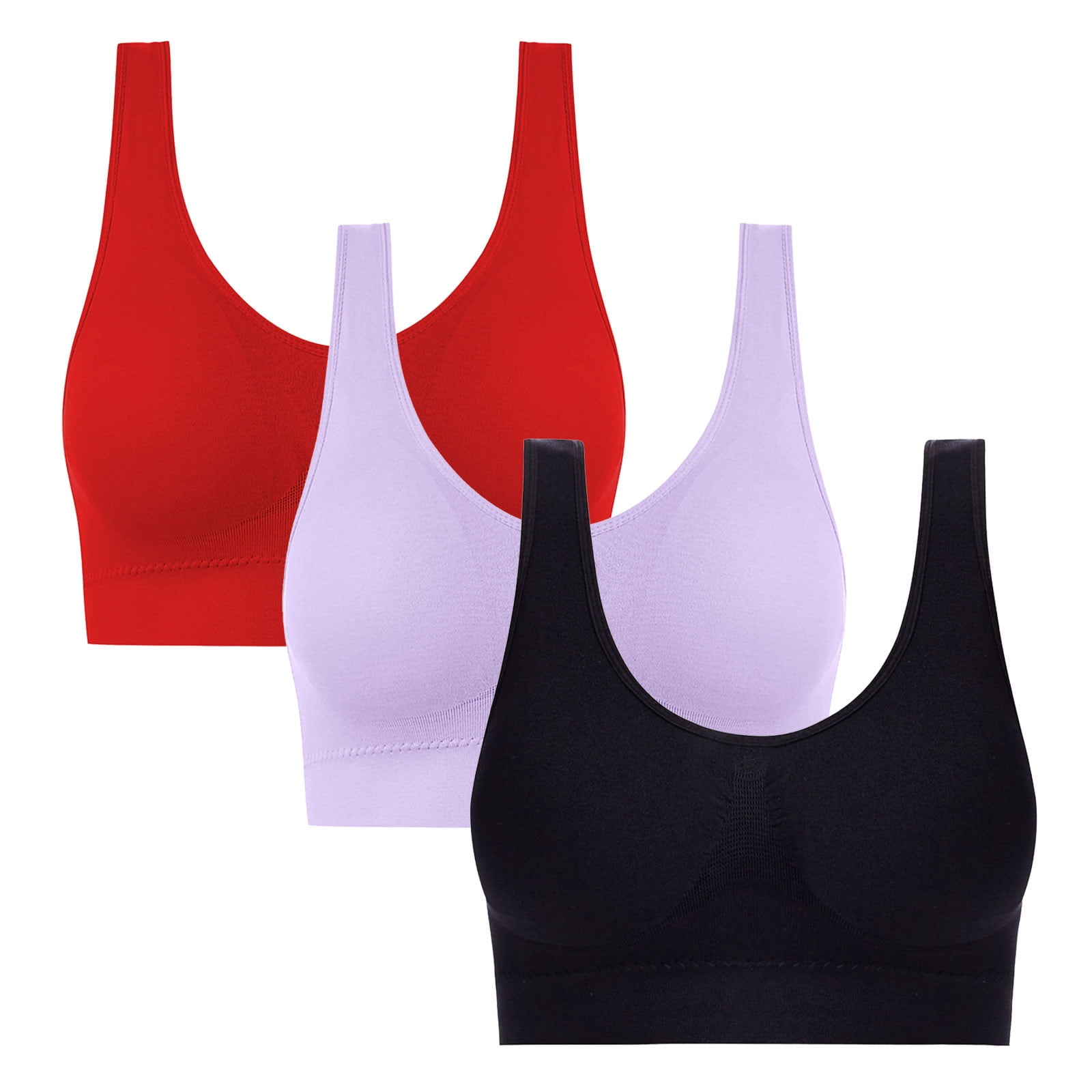 3 Pack Sports Bras for Women Medium Support Wirefree Padded Workout ...