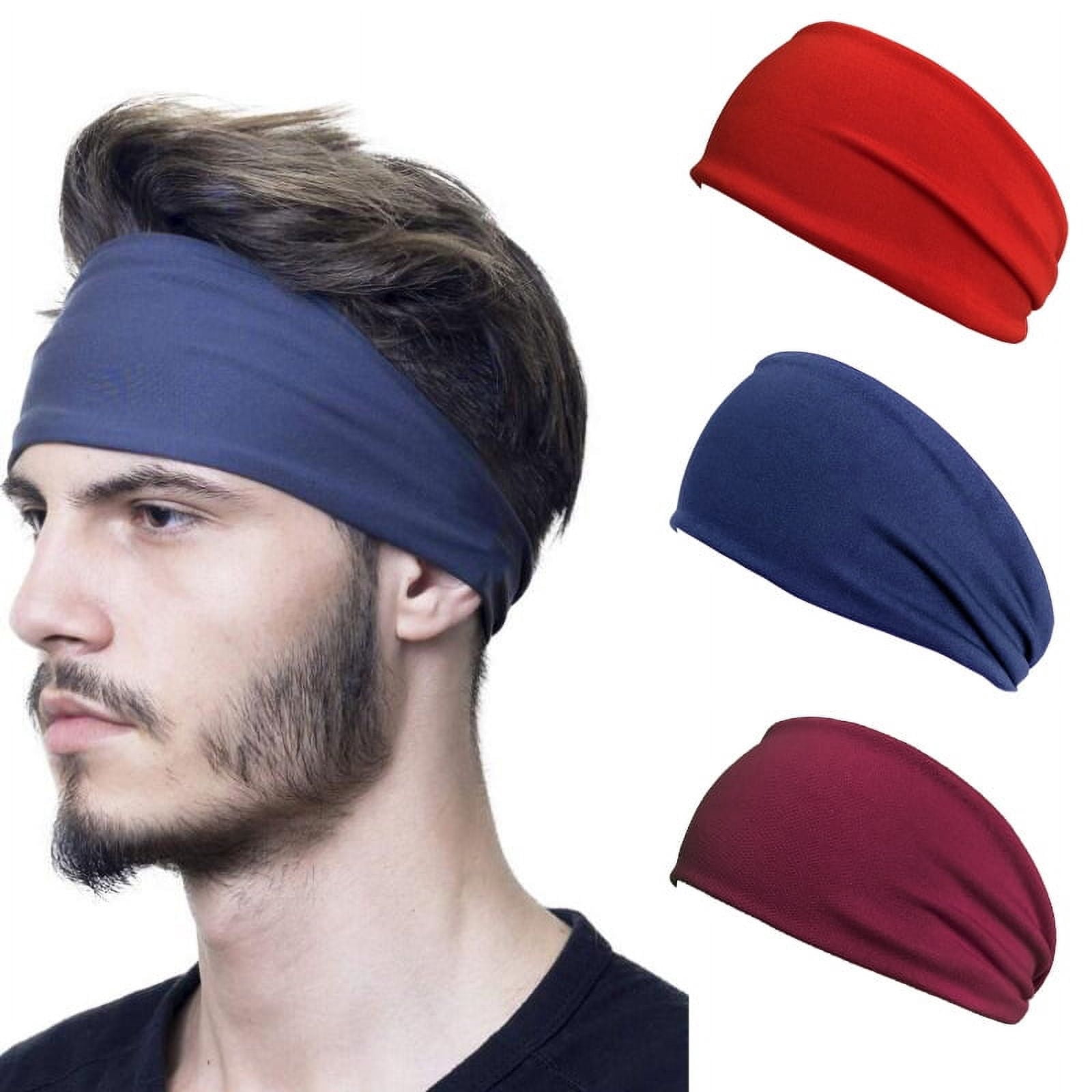 3 Pack Sports Headbands for Men Moisture Wicking Workout Headband ...