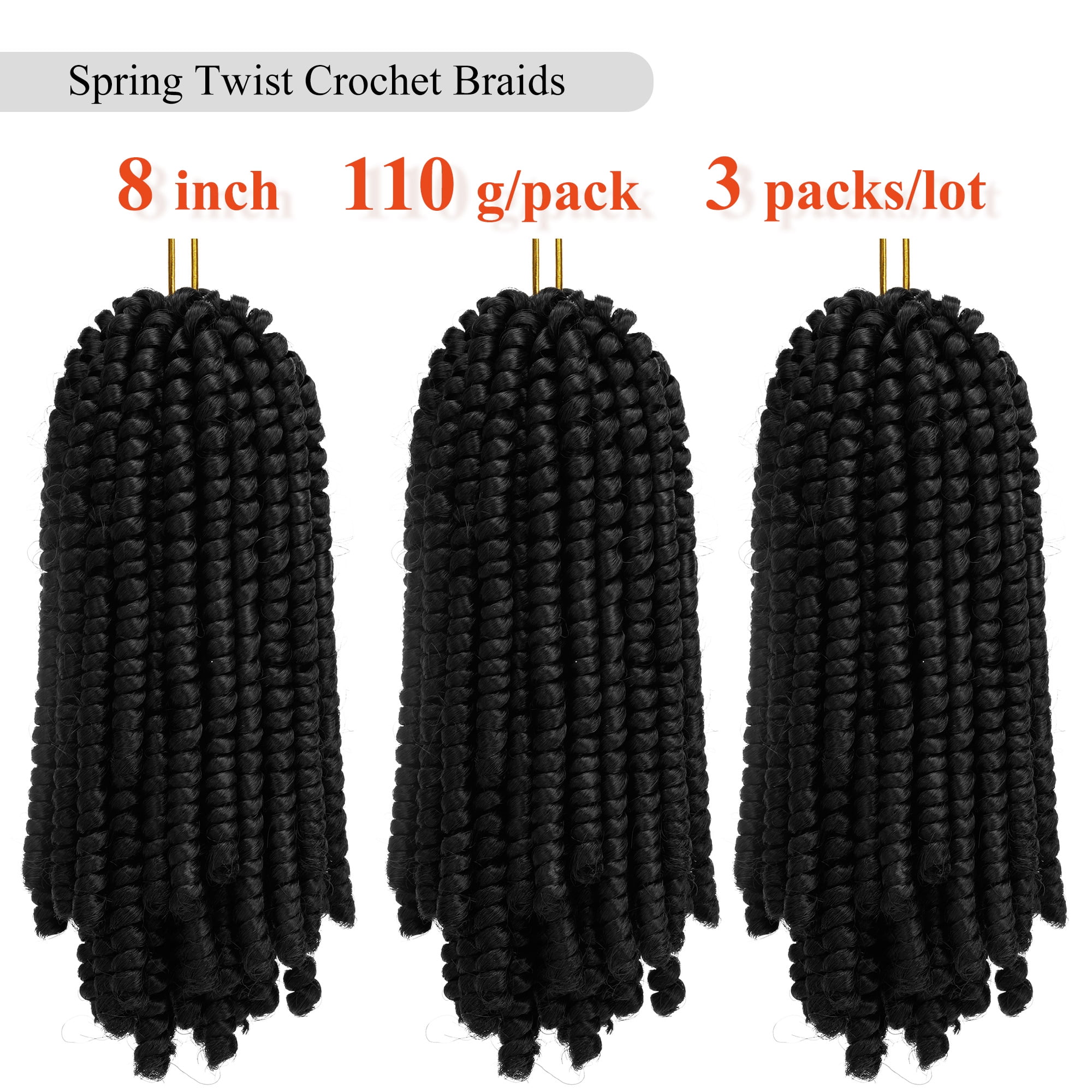 3 Pack Spring Twist Braids 8" Ombre Colors Crochet Braids Synthetic ...