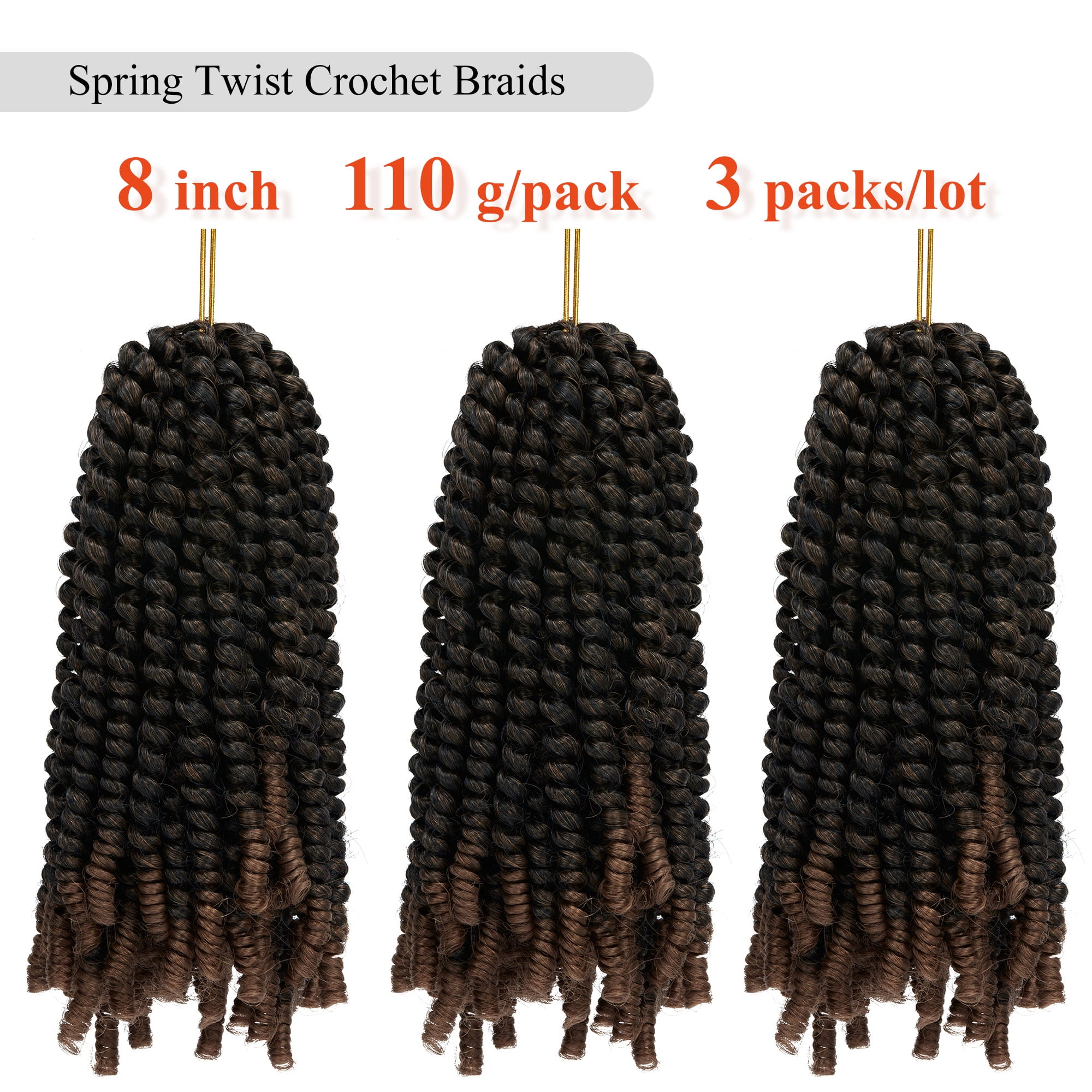 3 Pack Spring Twist Braids 8" Ombre Colors Crochet Braids Synthetic ...