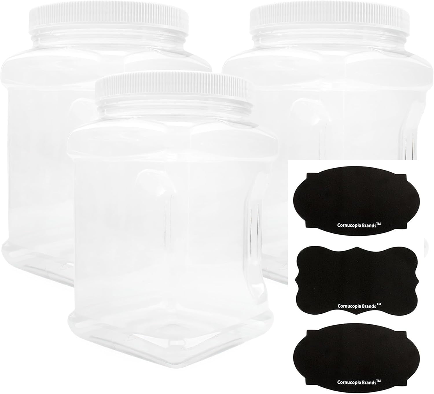 3-Pack Square 64oz 1/2 Gallon Plastic Canisters; 8-Cup Capacity Clear ...
