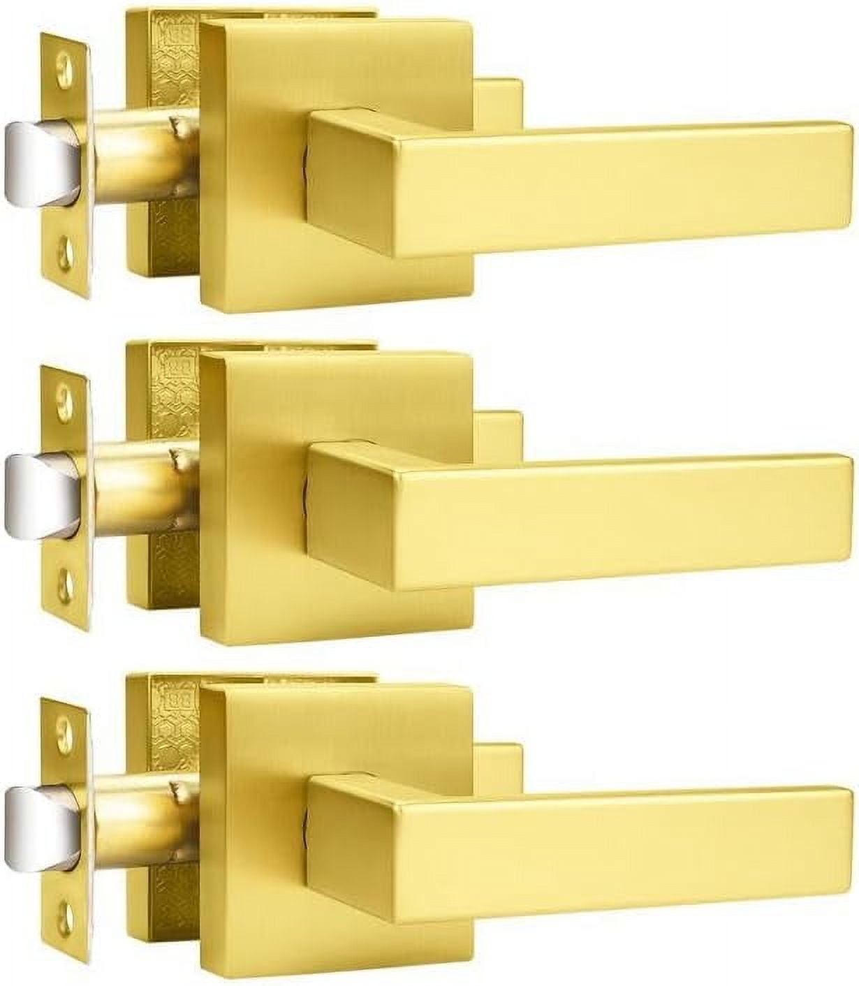3 Pack Square Brushed Gold Passage Door Handle Heavy Duty Keyless Door Lever Lock for Hallway ...