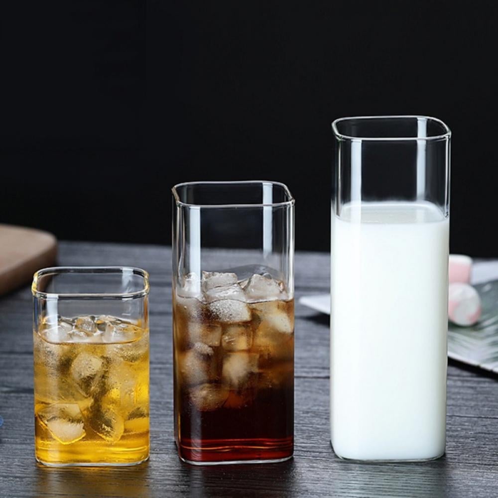 3 Pack Square Glass Cups Tumbler Highball Drinking Glasses for Water ...
