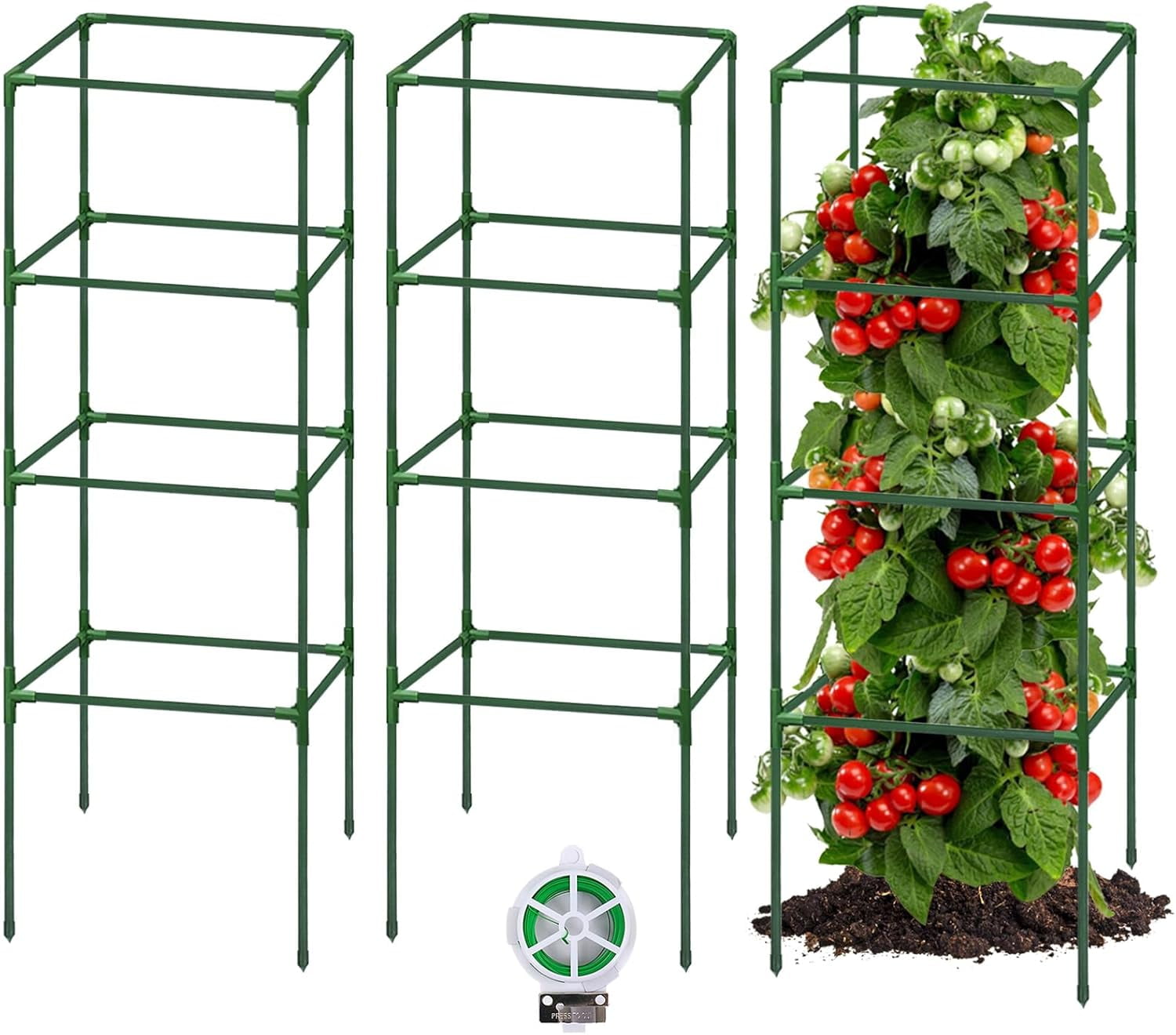 3 Pack Square Tomato Cages for Garden, 41.5 x 14 x 14 Inches Tomato ...