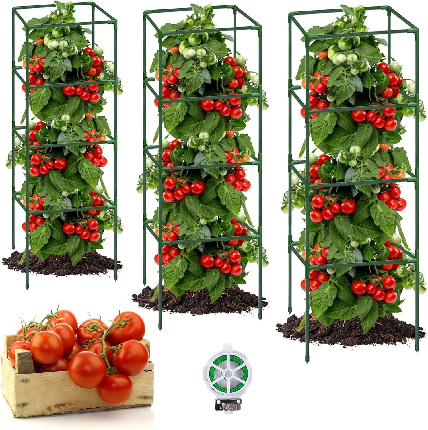 3 Pack Square Tomato Cages for Garden, 41.5 x 14 x 14 Inches Tomato ...