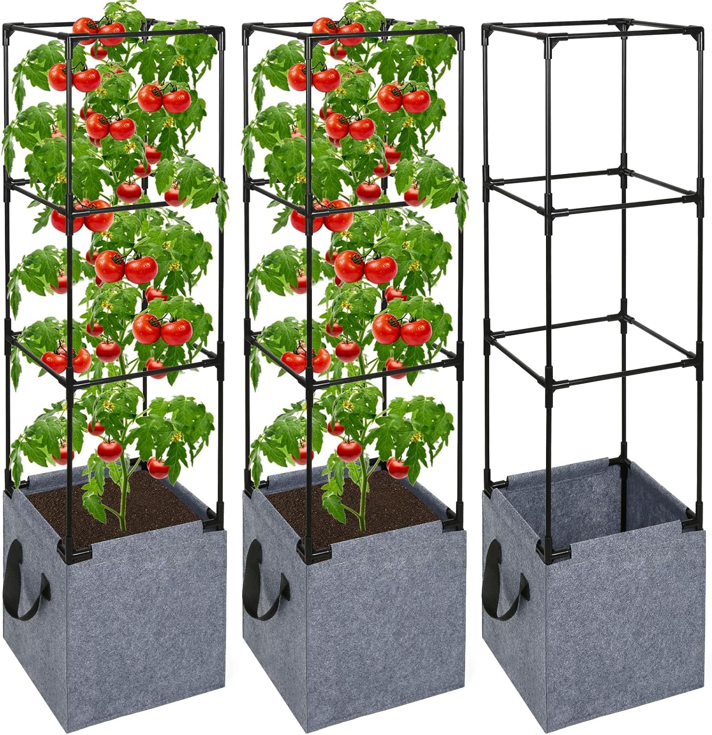 3 Pack Square Tomato Cages with Grow Bags, 42.5 Inch Stable Square ...