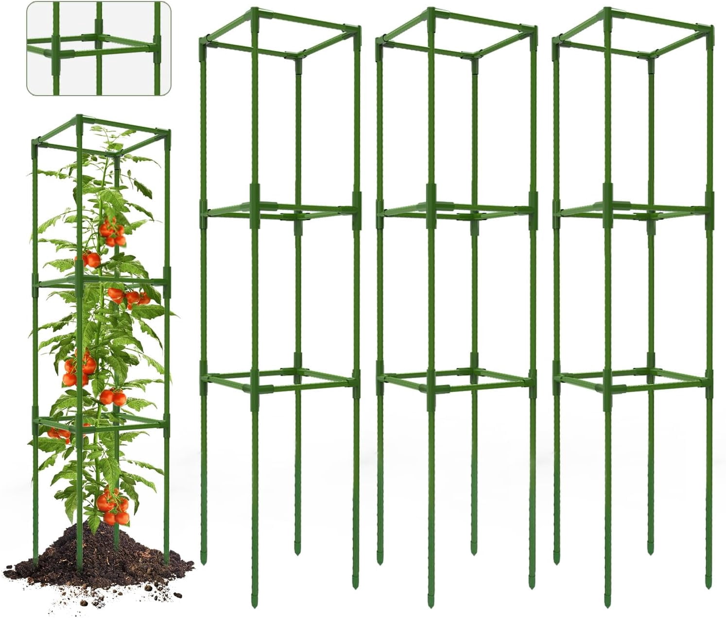 3 Pack Square Tomato Support Cages, Up to 47 Inch Adjustable Tomato ...