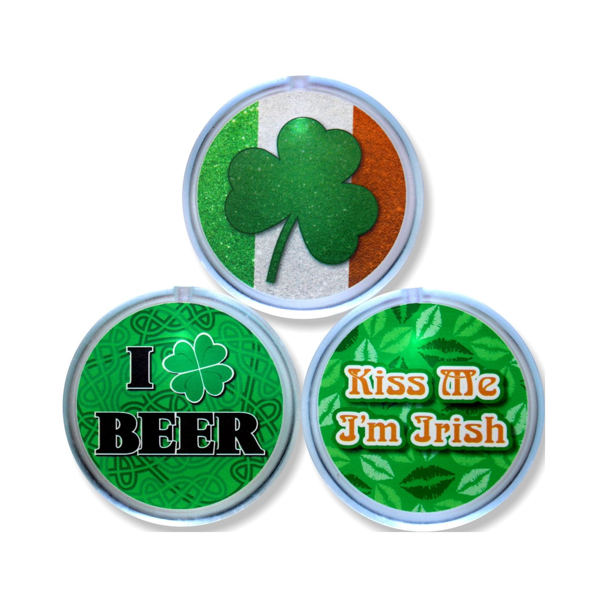 3 Pack - St. Patrick's Day Light Up Blinking LED Pinback Button Badges ...